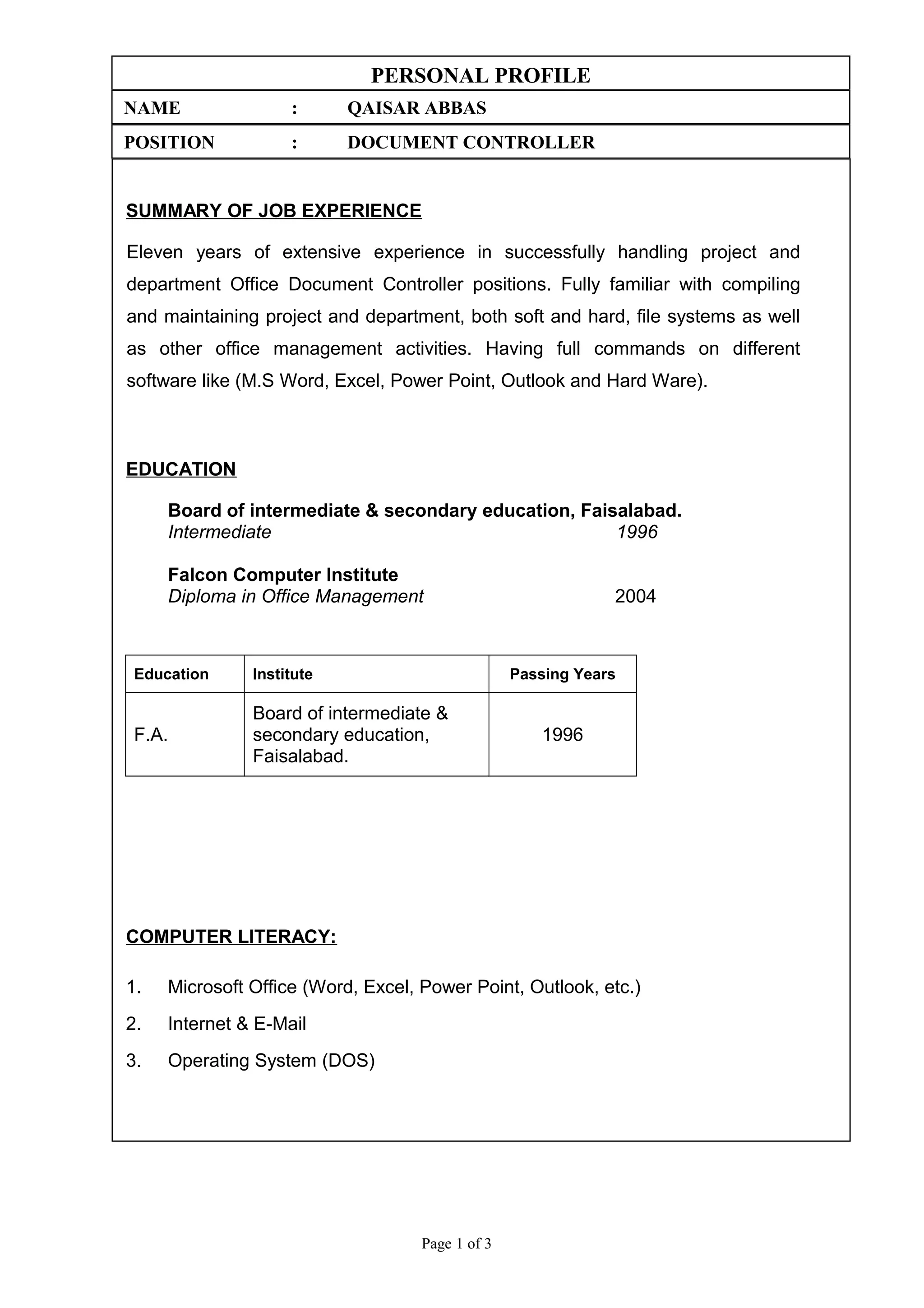 Qaisar Abbascv 1 Pdf