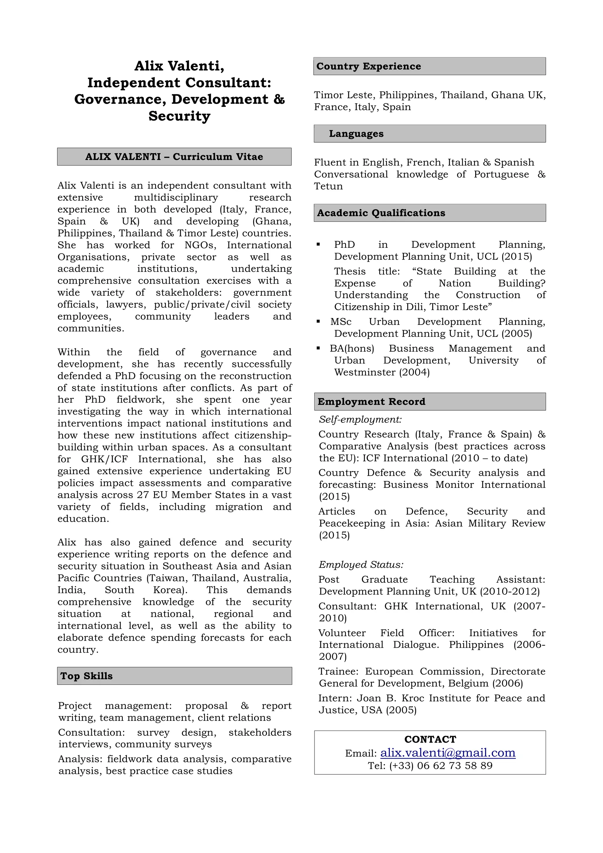 Alix Valenti - CV | PDF
