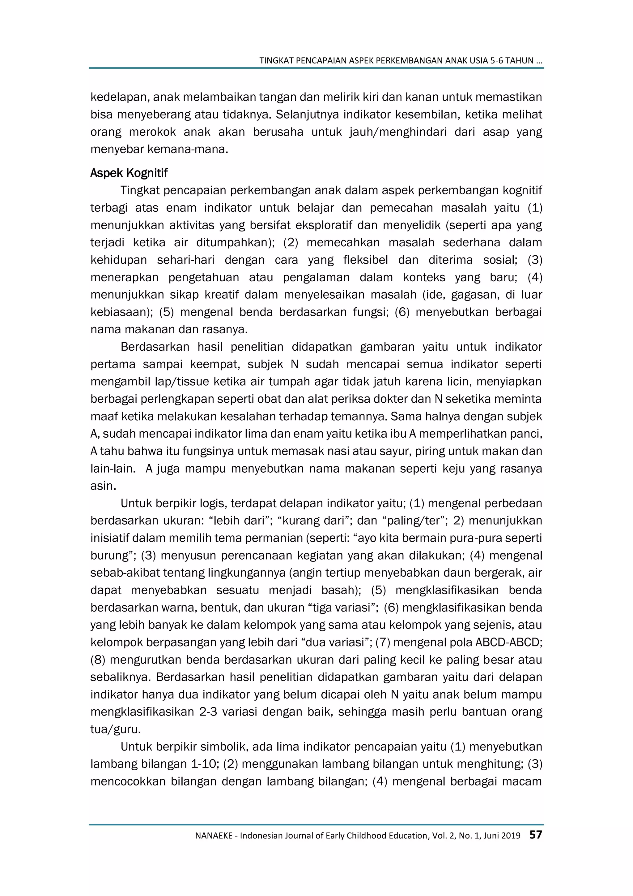 TINGKAT PENCAPAIAN ASPEK PERKEMBANGAN ANAK USIA 5-6 TAHUN BERDASARKAN ...