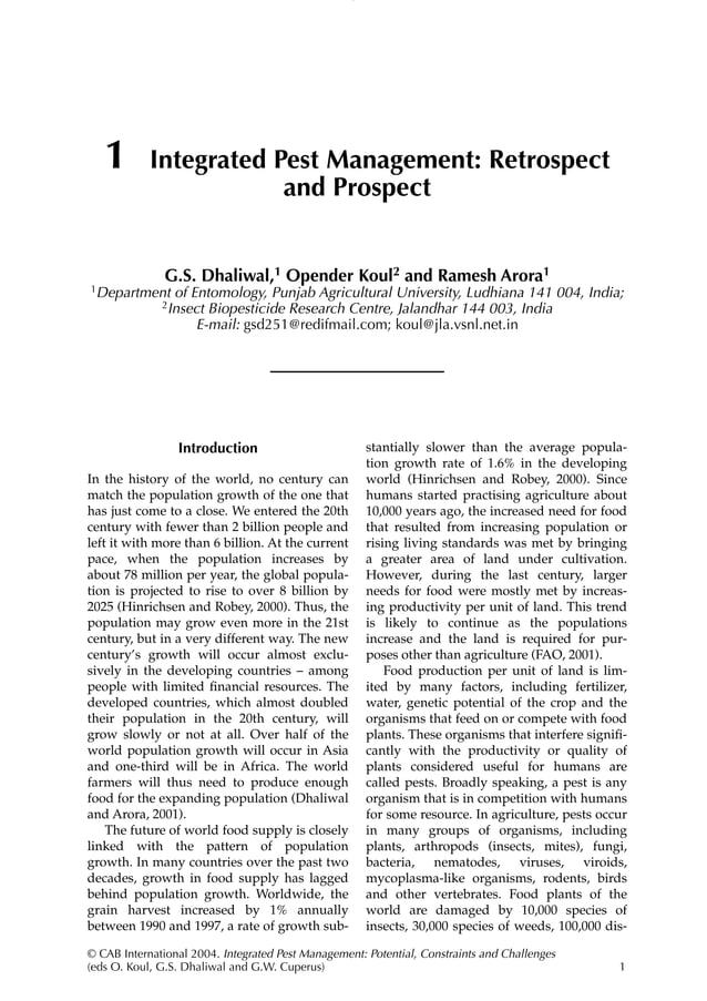 Integrated Pest Management Cabi Publishing First Opender Koul | PDF