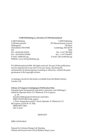 Integrated Pest Management Cabi Publishing First Opender Koul | PDF