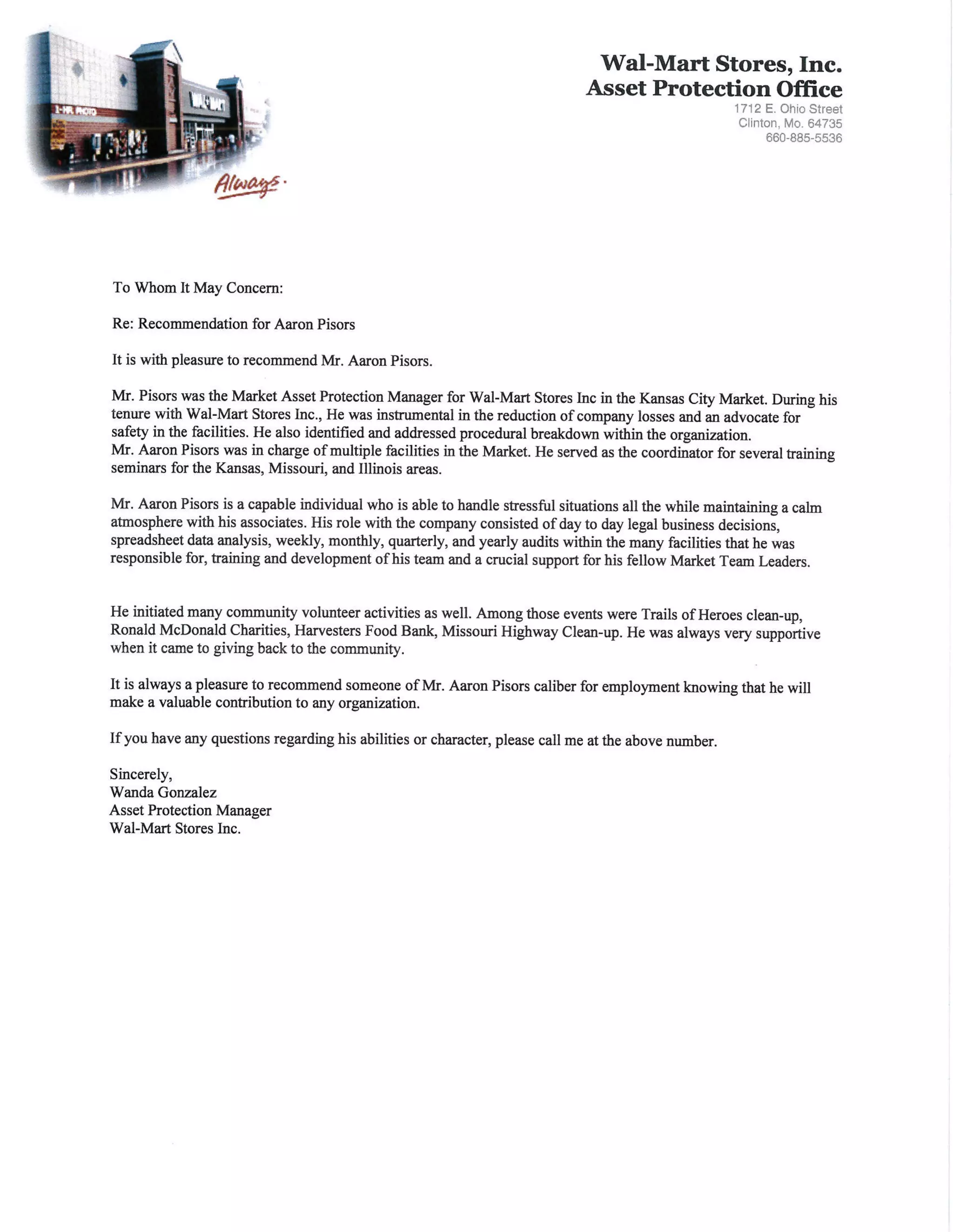 Walmart Letter of Recommendation | PDF