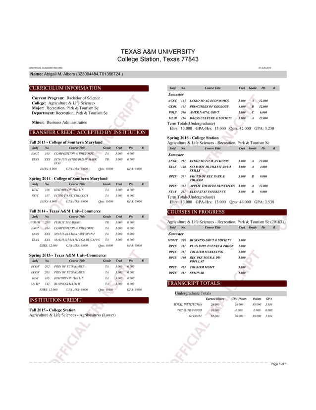 Spring 16 Transcript | PDF