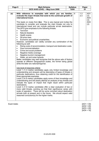 Travel And Tourism 9395 Marking Scheme for May / June 2008 Zimbabwe ...