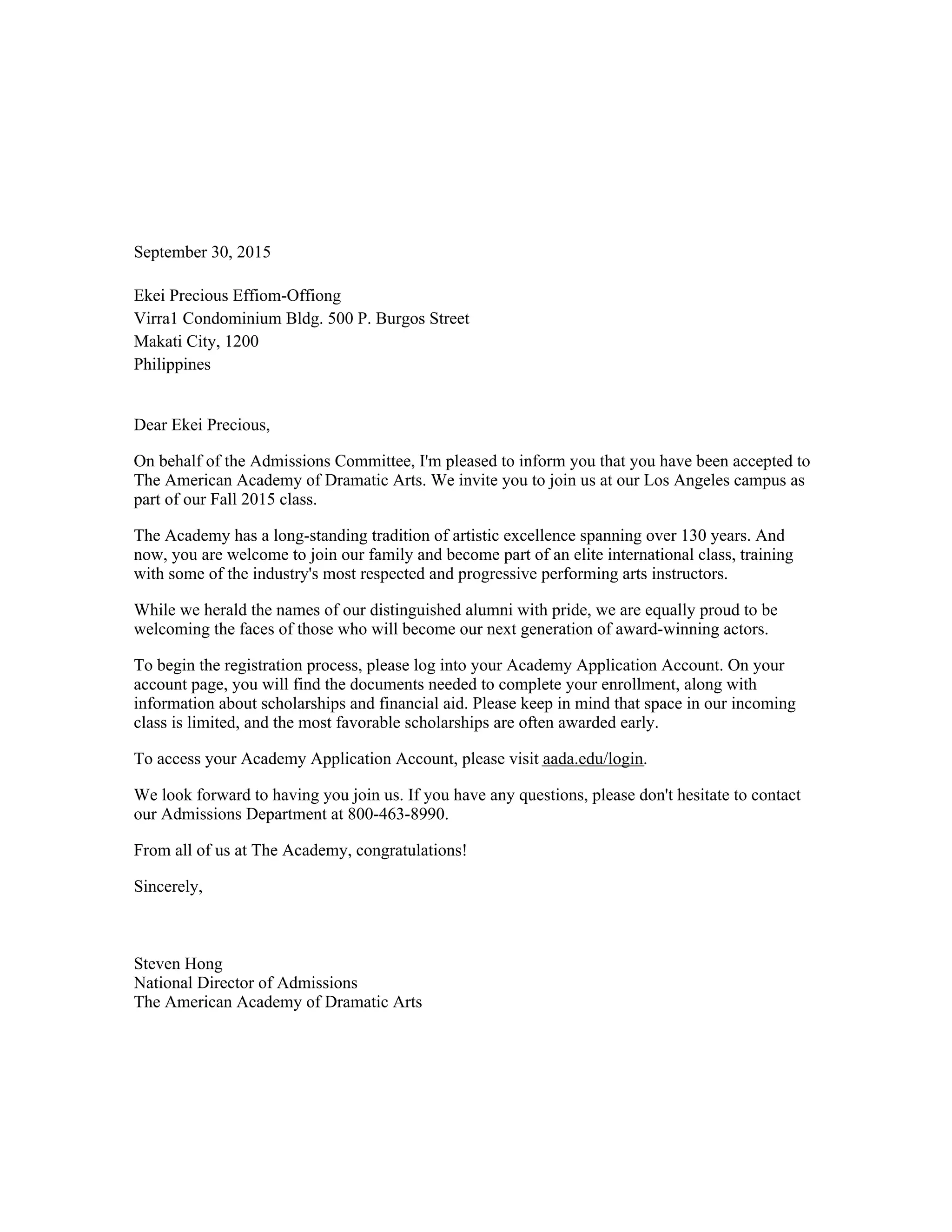 Ekei Precious Effiom-Offiong - Acceptance Letter-7 | PDF | Student ...