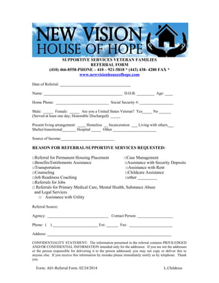 NVHOH SSVF PROGRAM Referral Form - Copy | DOC | Government Support and ...