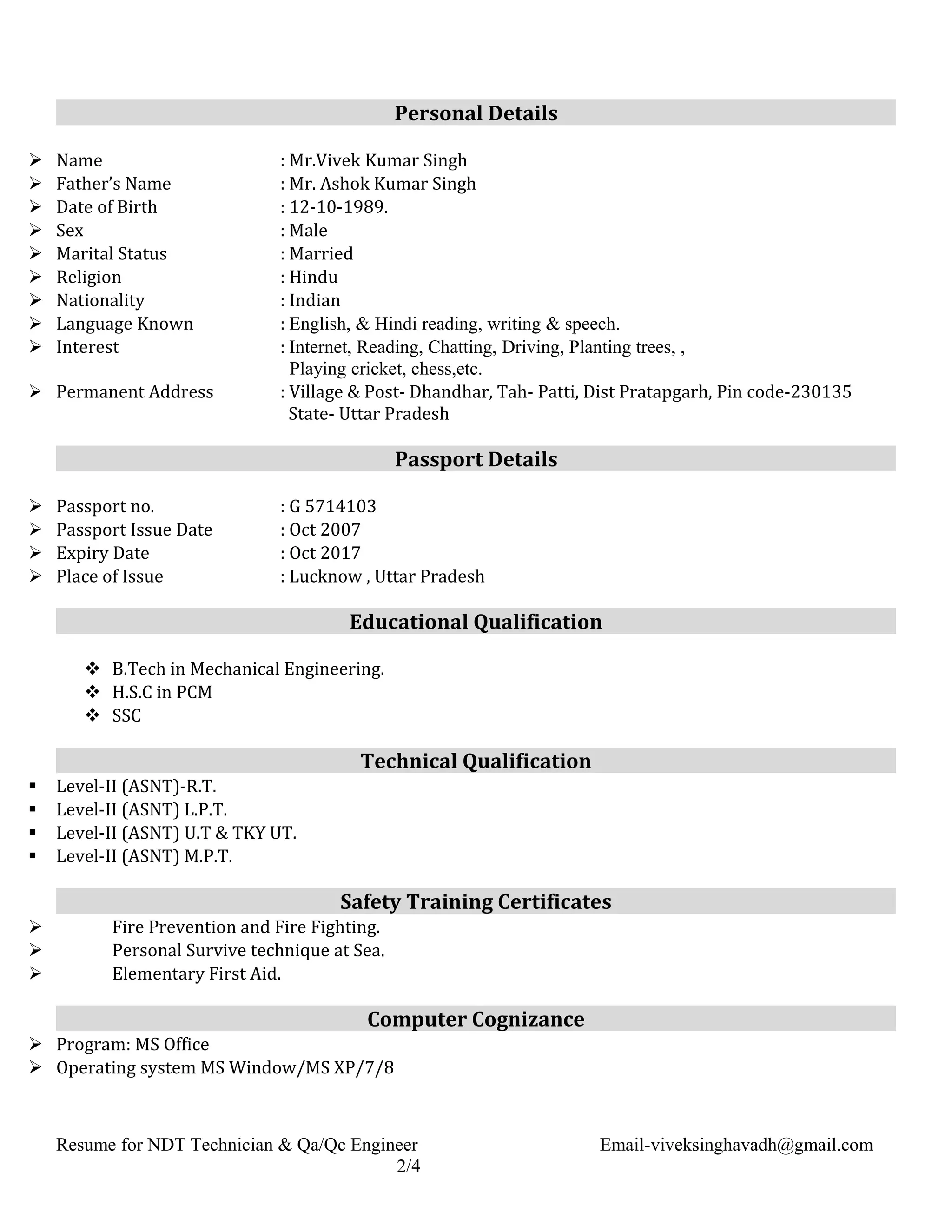 Resume -Vivek singh | DOC