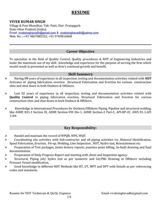 Resume -Vivek singh | PDF