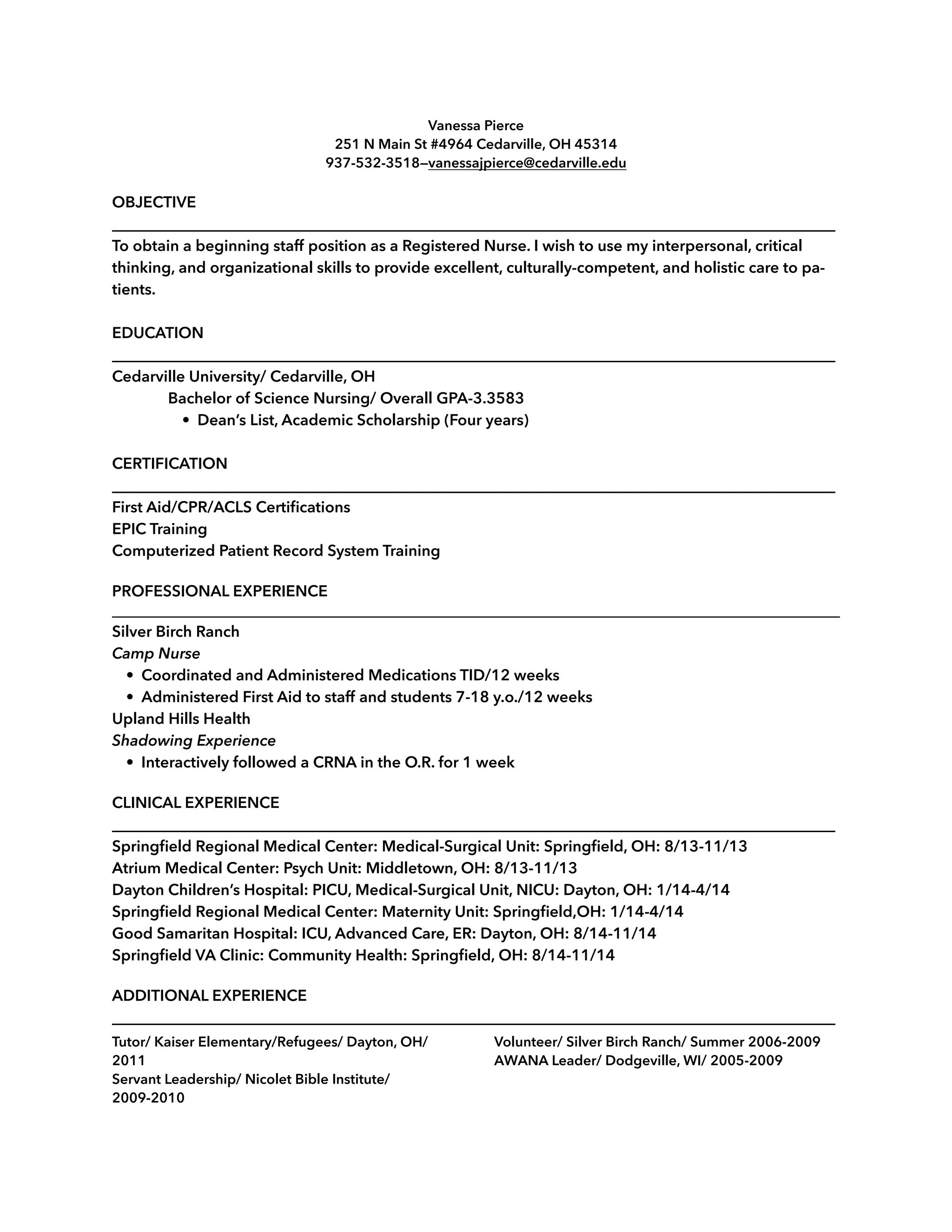 Resume, Vanessa Pierce | PDF