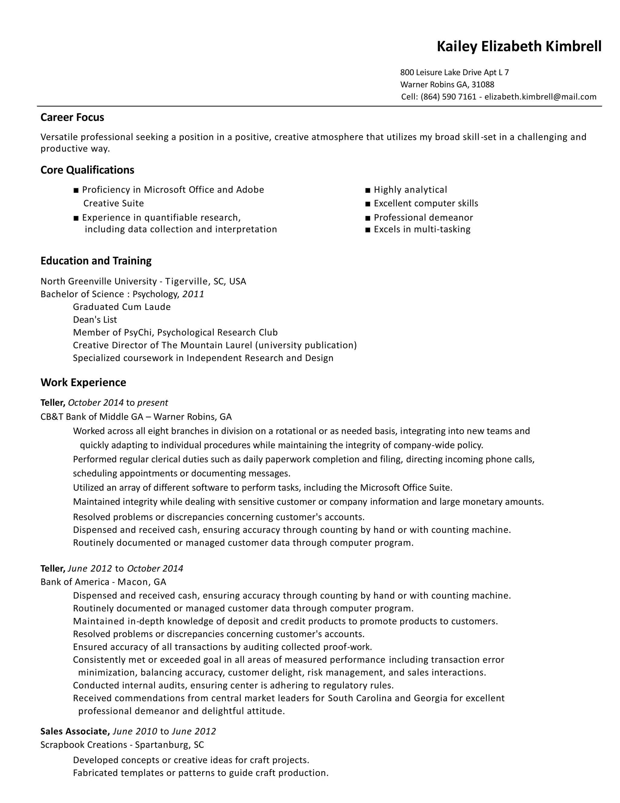 Kailey Elizabeth Kimbrell Resume | PDF