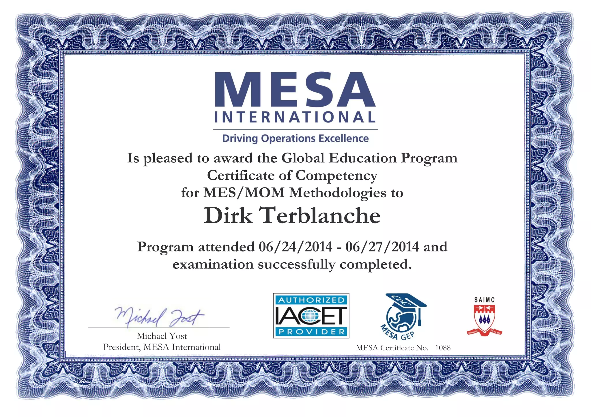 MESA CoC Certificate | PDF