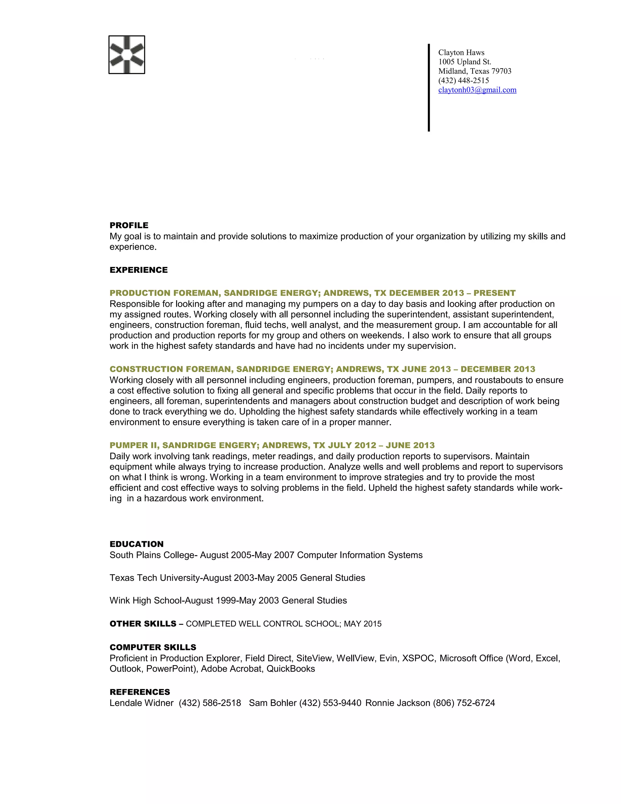 newclayresumeforeman | PDF