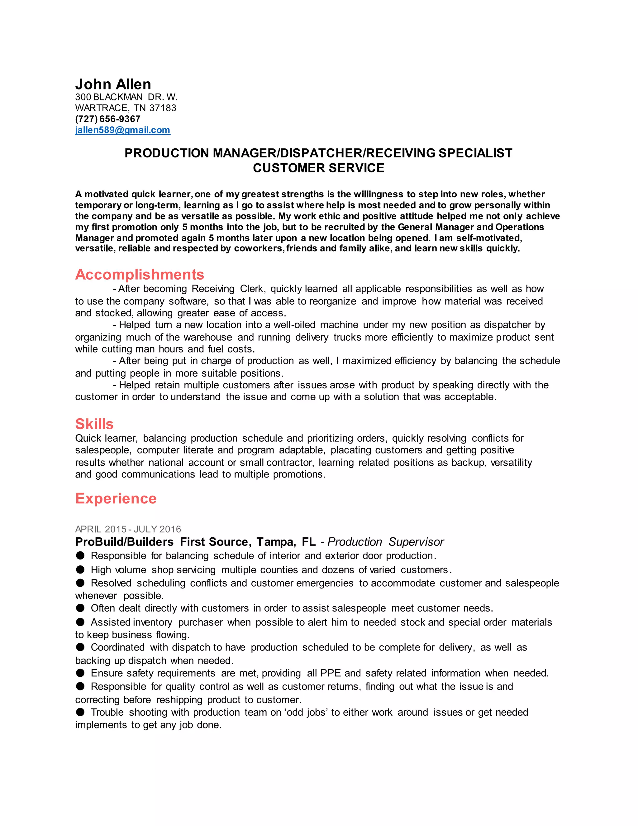 John Allen resume | DOCX