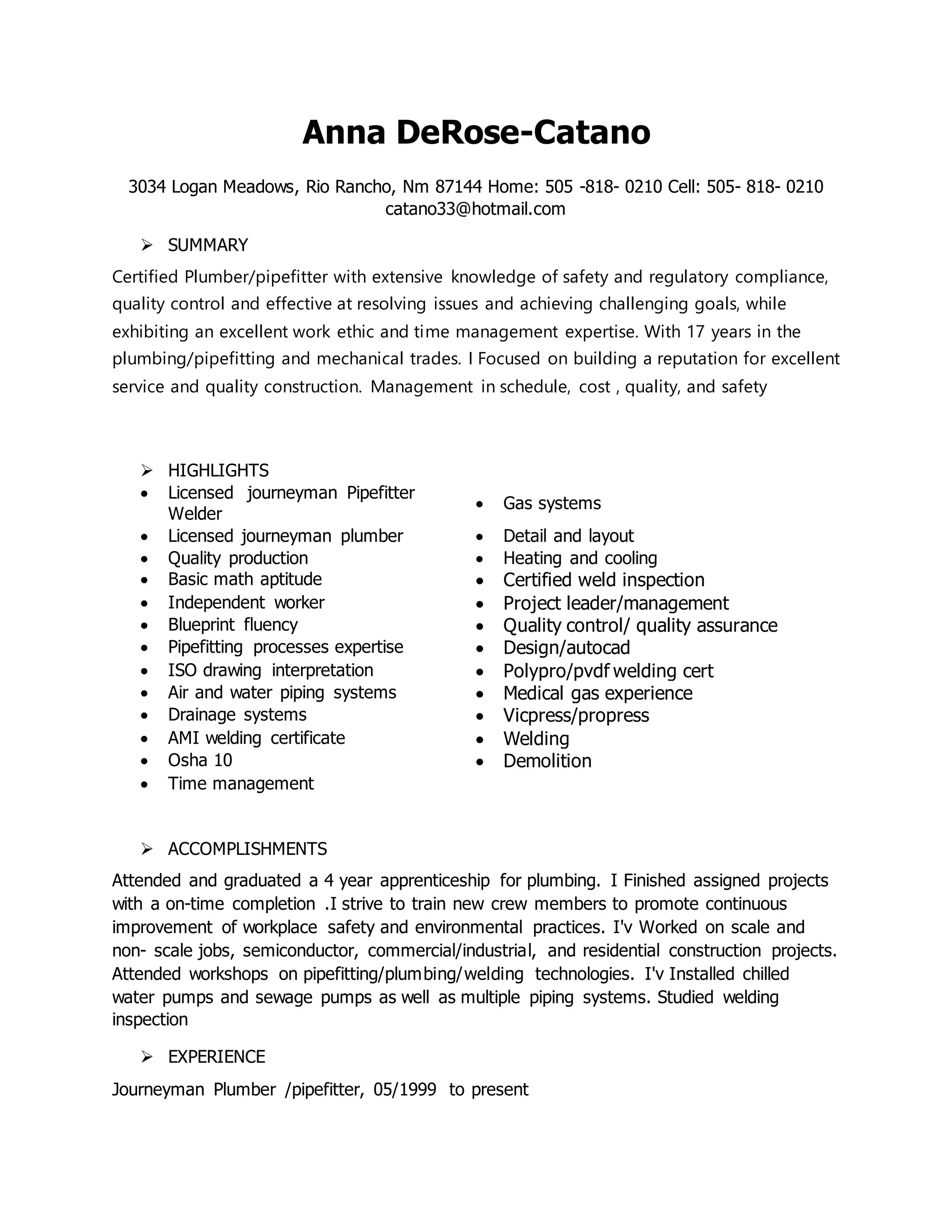 Anna DeRose catano resume updated.docx rev1 | DOCX