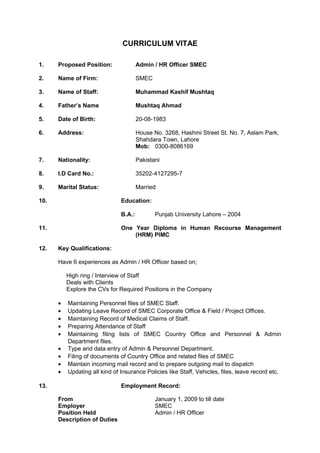 Muhammad Kashif Mushtaq 22-07-2013 | DOC