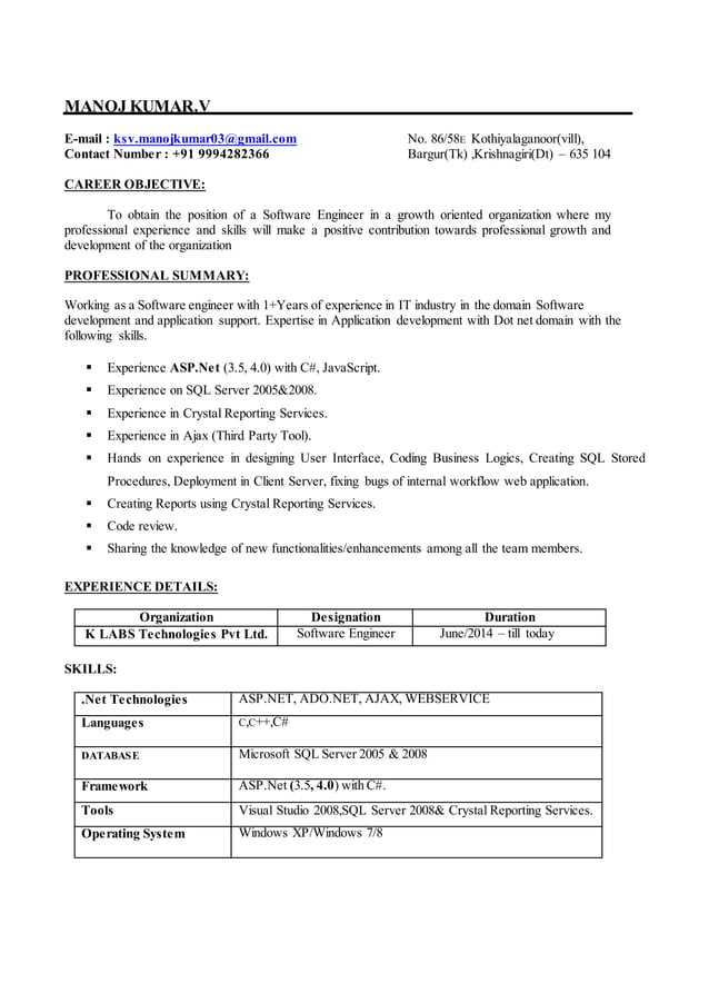 Manoj Resume | DOCX