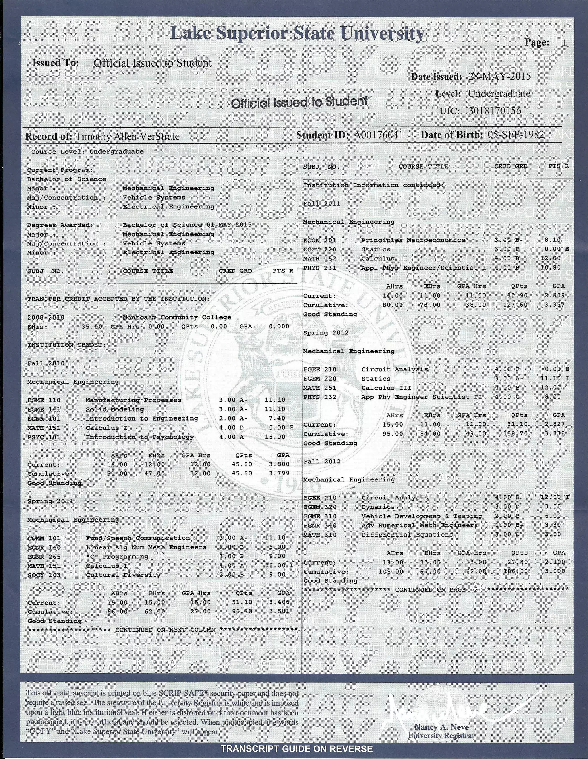 TAV Official Transcript | PDF