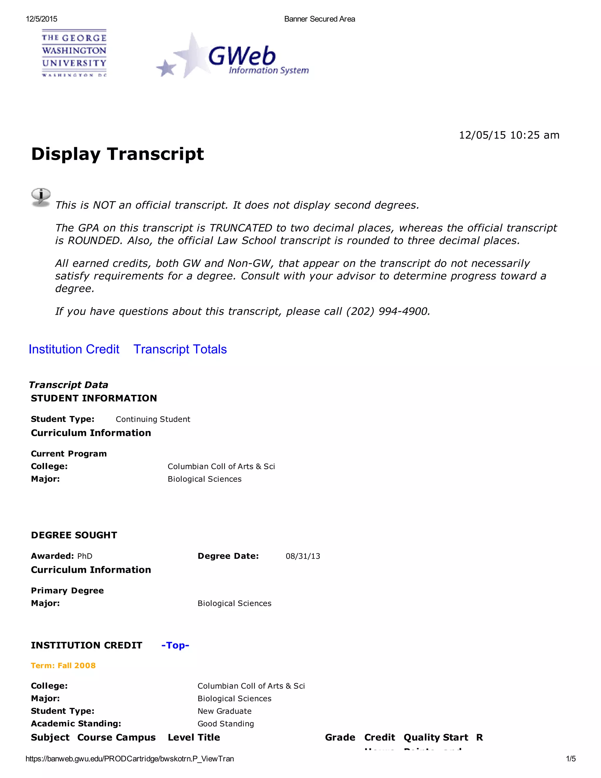 unofficial transcripts | PDF