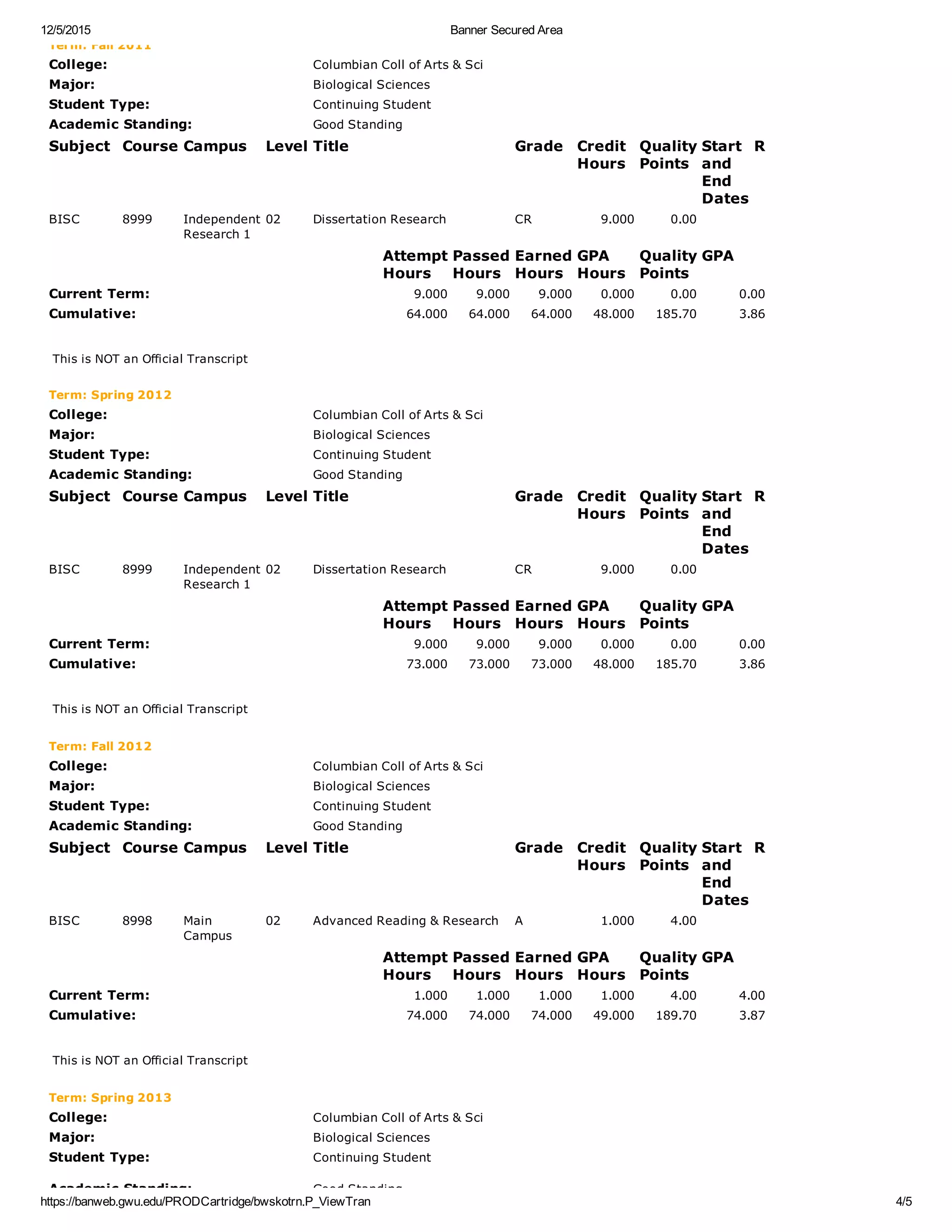unofficial transcripts | PDF