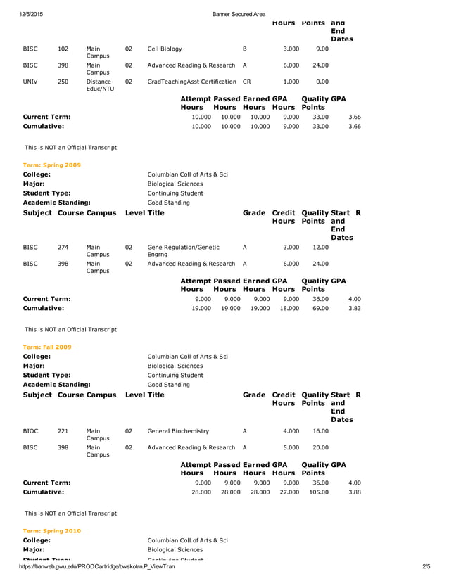 unofficial transcripts | PDF