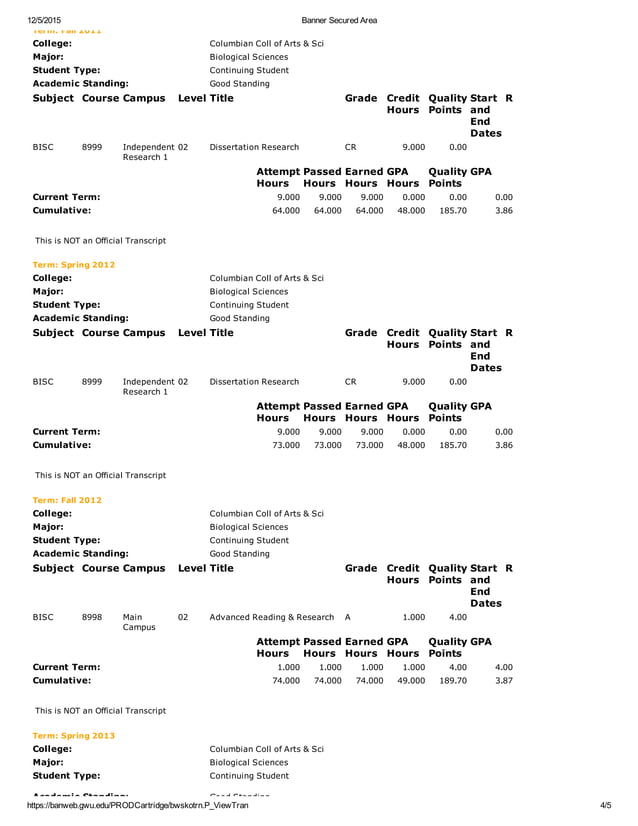 unofficial transcripts | PDF