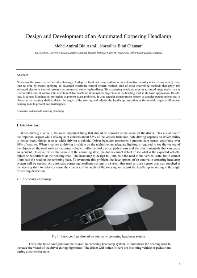 Automated cornering headlamp technical report | PDF