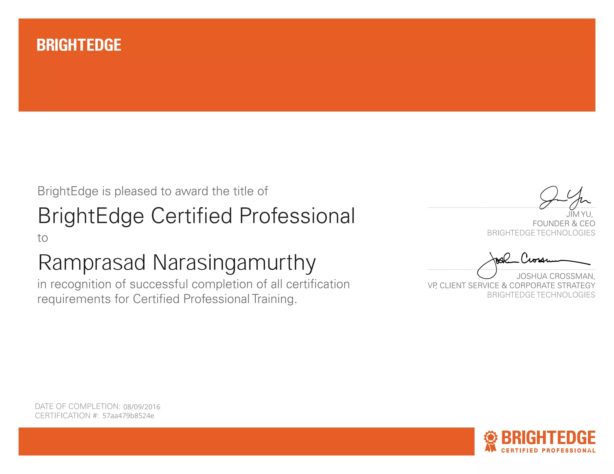 BrightEdge-Certification-Ramprasad | PDF