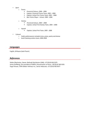 CV - Johnru Rossouw 2.0 | PDF