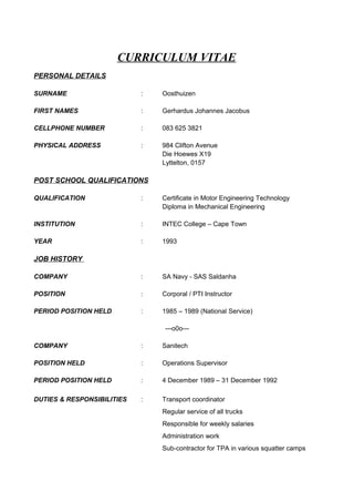 CURRICULUM VITAE - Kobus Oosthuizen - 24-05-2012 | DOC
