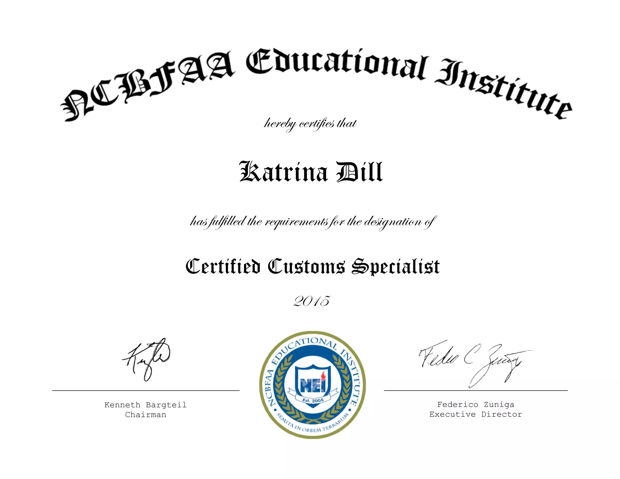 Katrina Dill_2015 CCS Certificate | PDF