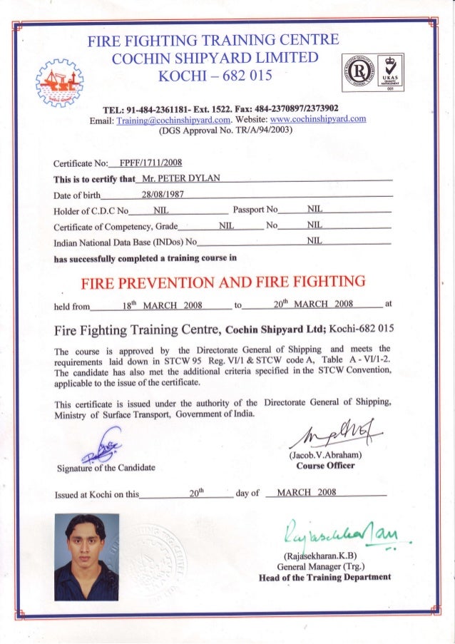 cochin Shipyard fire fighting training cert.PDF