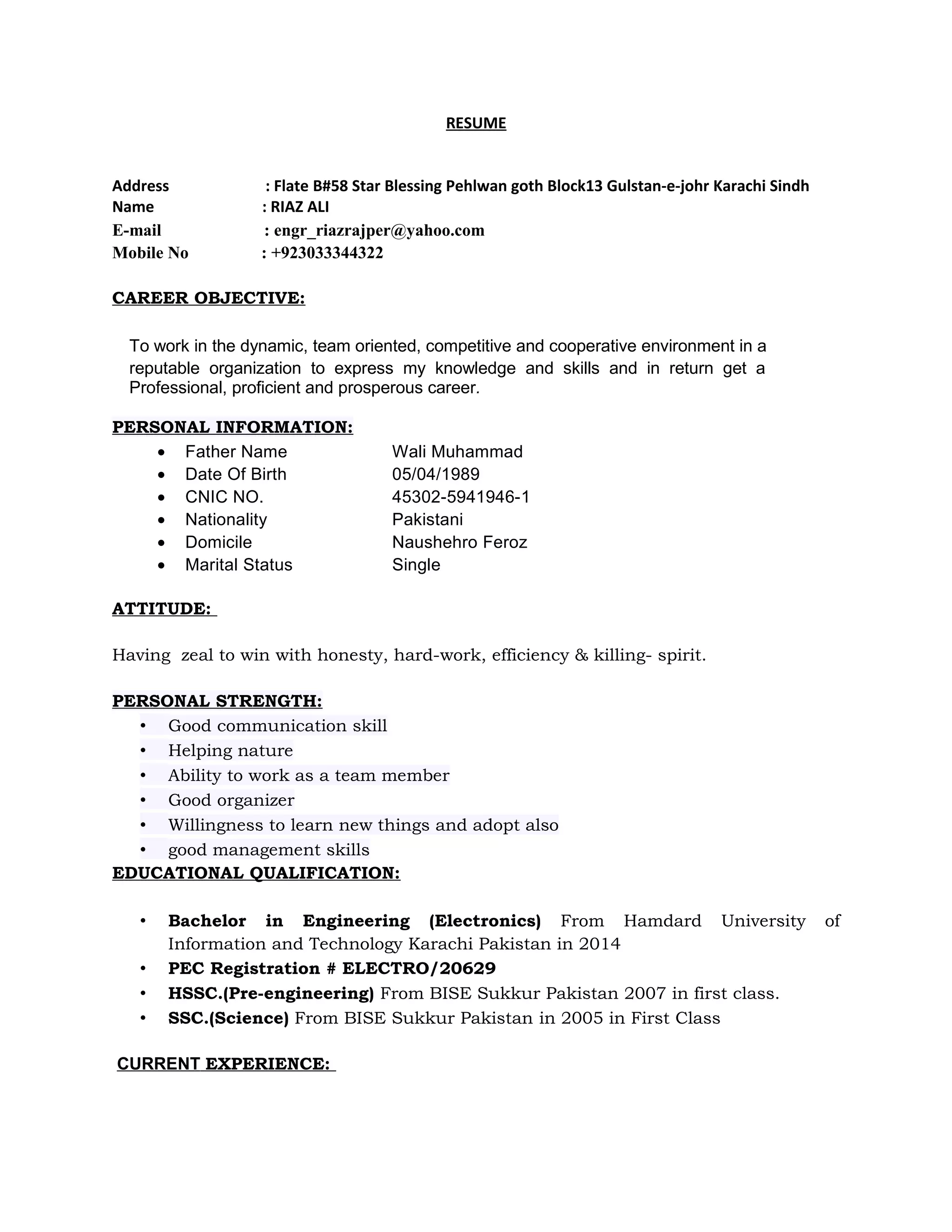Riaz Ali CV | DOC
