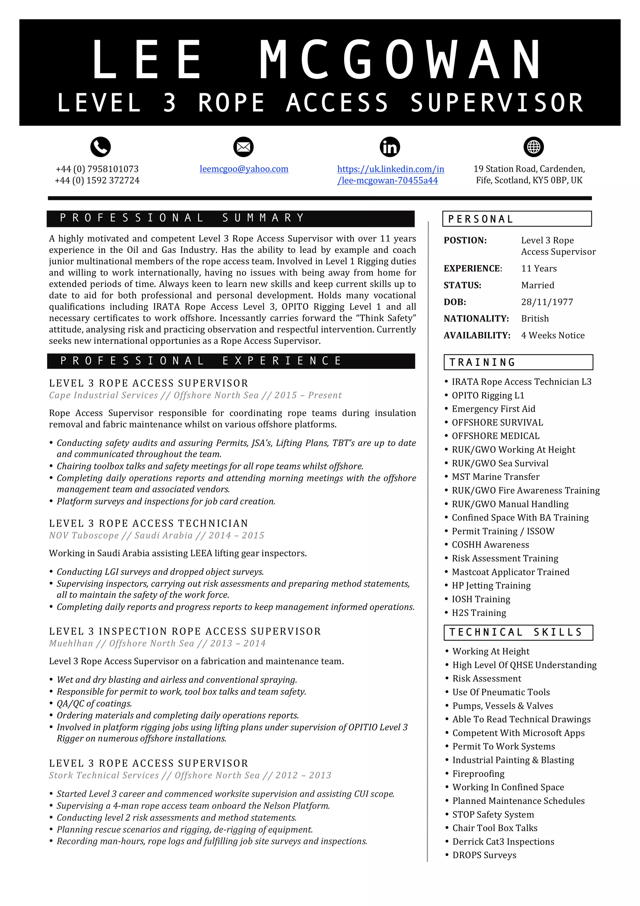 Lee Mcgowan Rope Access Technician CV Revision 1 | PDF