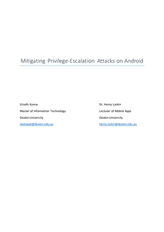 Mitigating Privilege-Escalation Attacks on Android Report | PDF