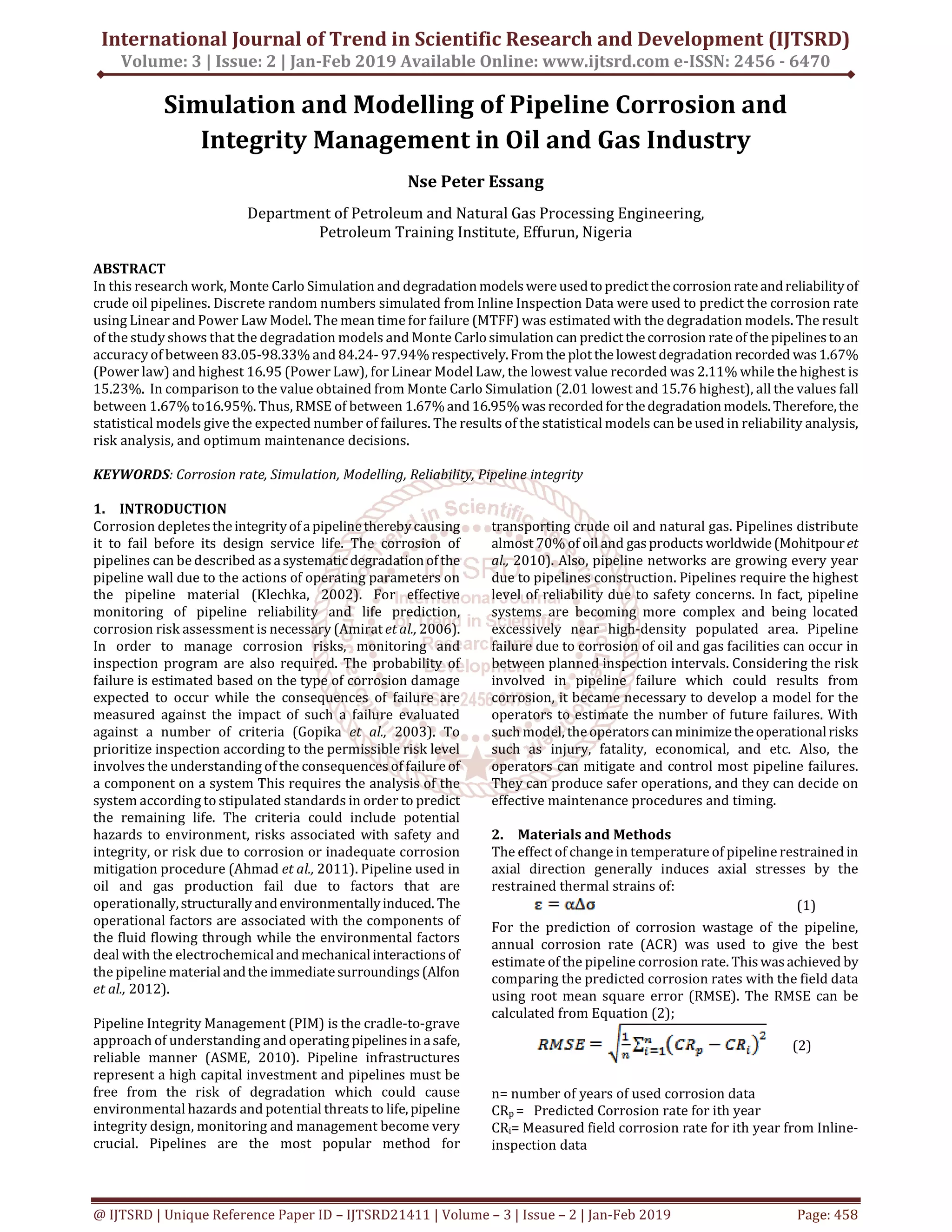 Simulation and Modelling of Pipeline Corrosion and Integrity Management ...