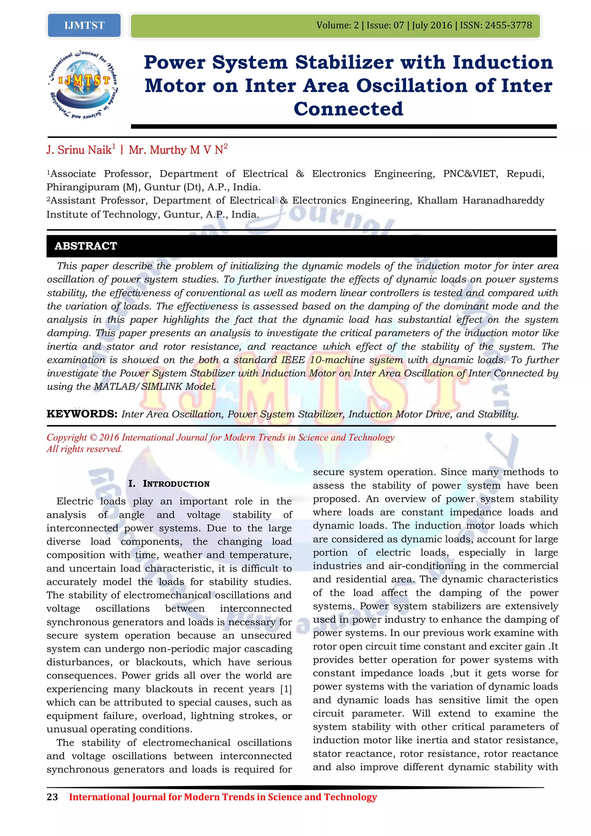 Power System Stabilizer with Induction Motor on Inter Area Oscillation ...