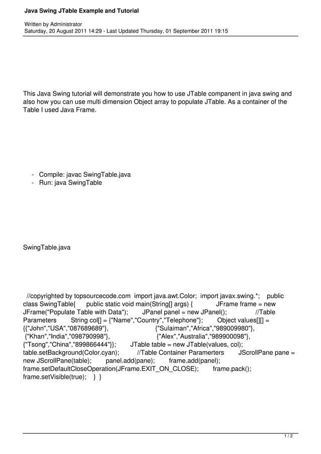 94 java-swing-jtable-example-and-tutorial | PDF | Free Download