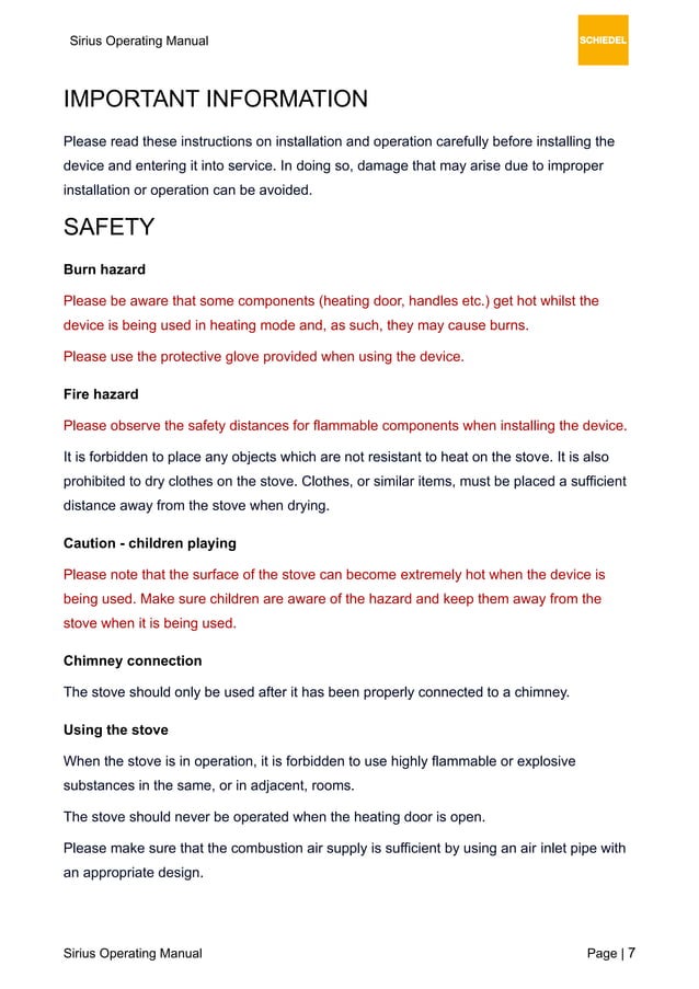 Sirius stove system operating manual | PDF