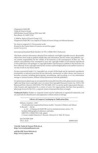 An Introduction to Generalized Linear Models 3rd Edition Annette J ...