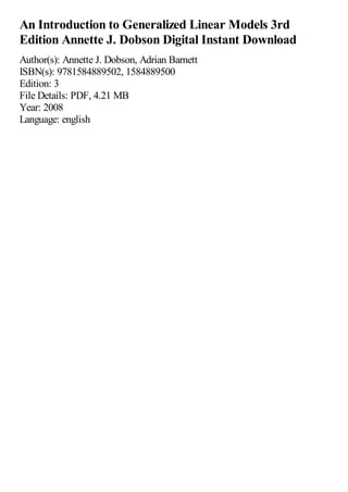 An Introduction to Generalized Linear Models 3rd Edition Annette J. Dobson | PDF