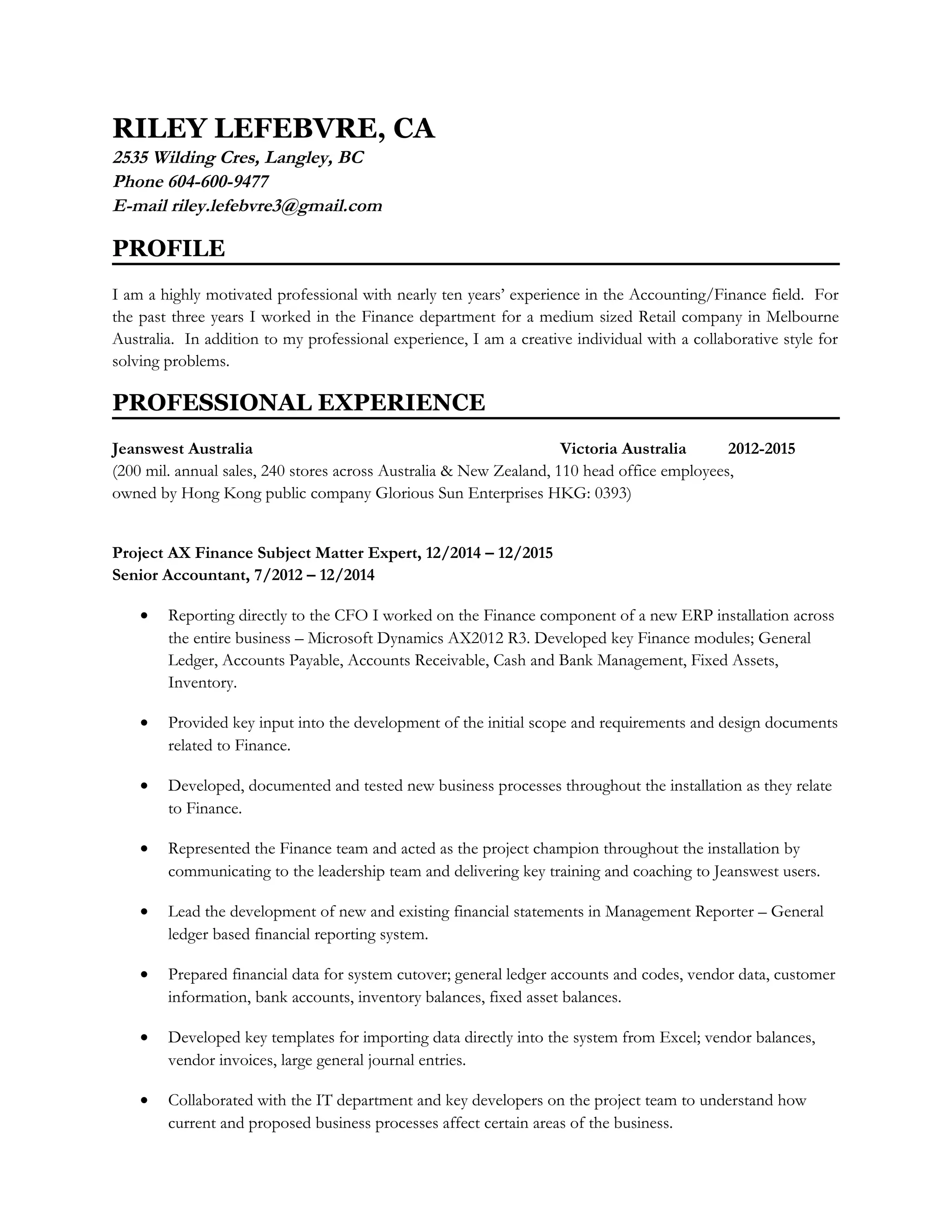 Riley Lefebvre Resume | PDF