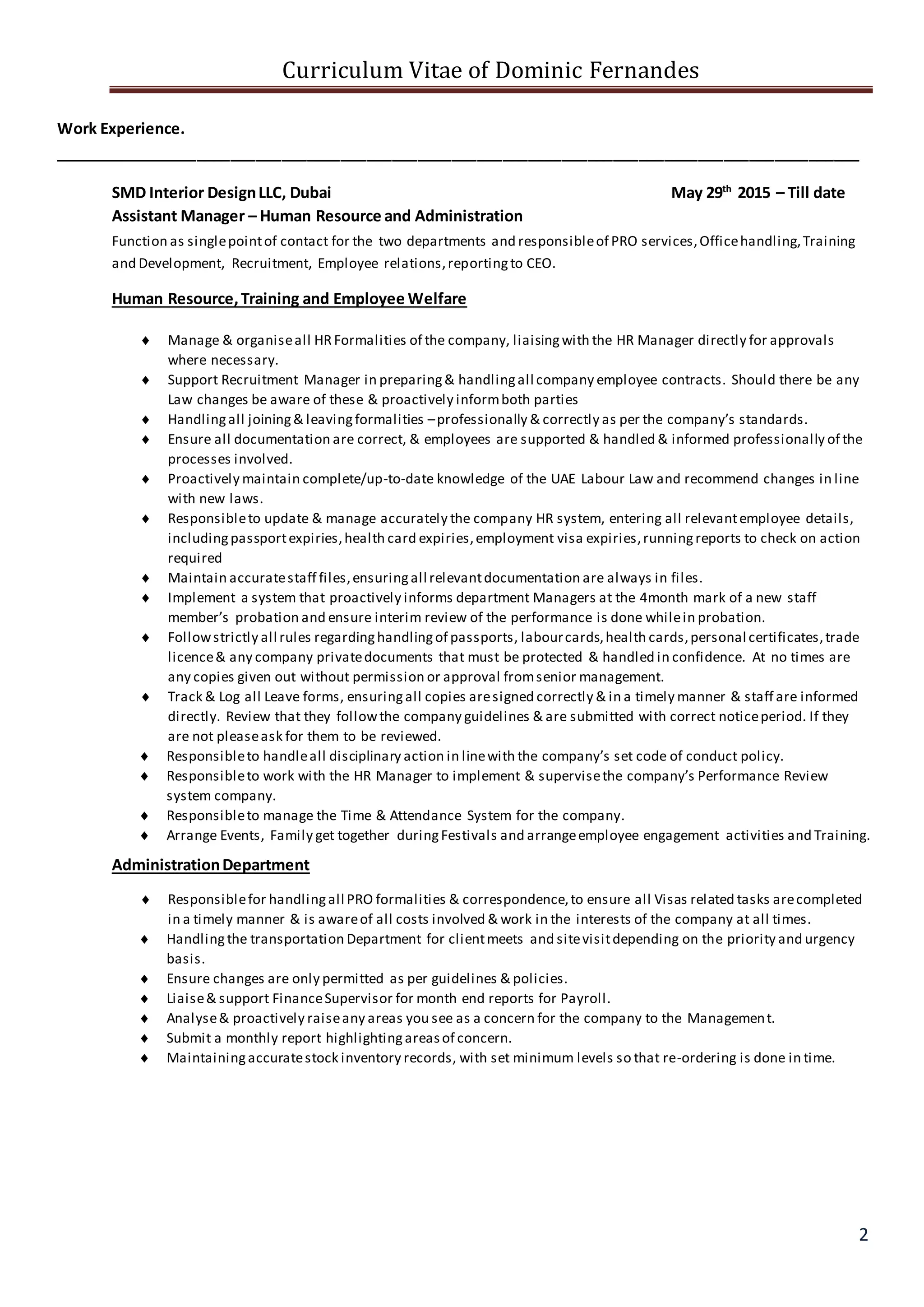 Curriculum Vitae of Dominic Fernandes | PDF