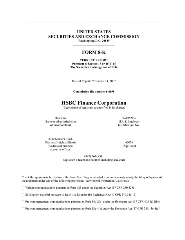 HSBC Finance Corporation results presentation (8-K form) | PDF