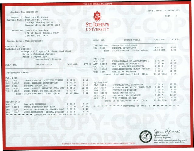 St Johns Official Transcript | PDF