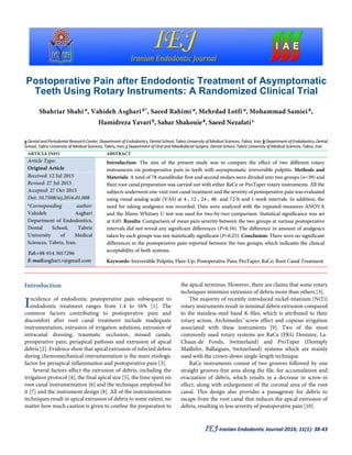 Postoperative Pain after Endodontic Treatment of Asymptomatic Teeth ...