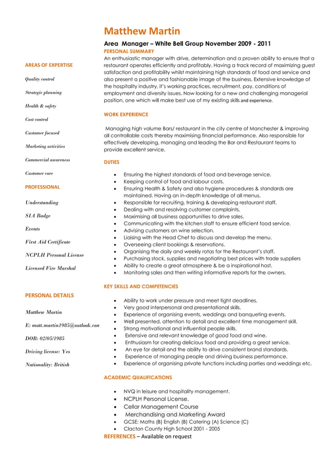 matthew martin CV Sept 2015 | PDF | Business Administration | Business