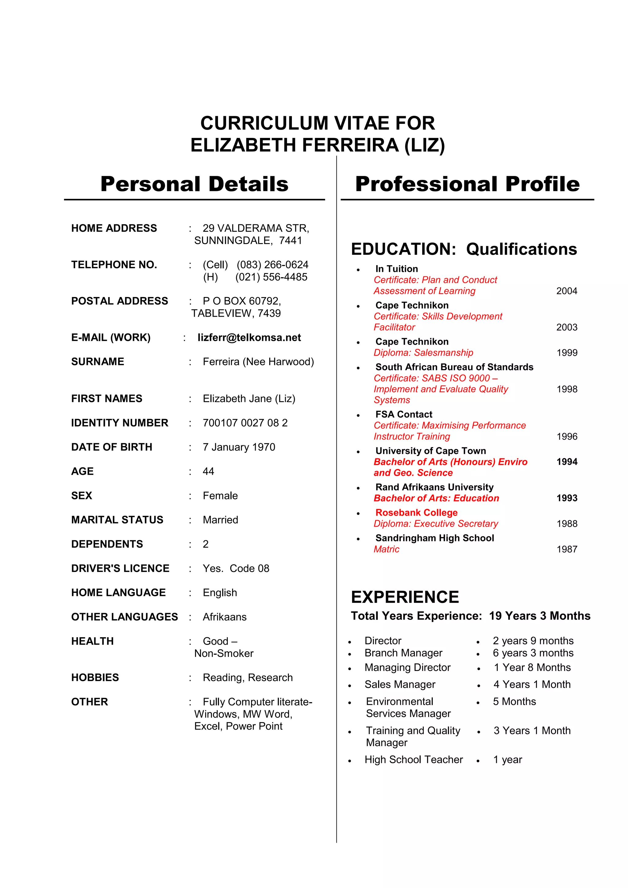 LIZ FERREIRA CV - 2014 | PDF