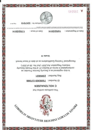 C Holtzhausen PSIRA Certificate | PDF