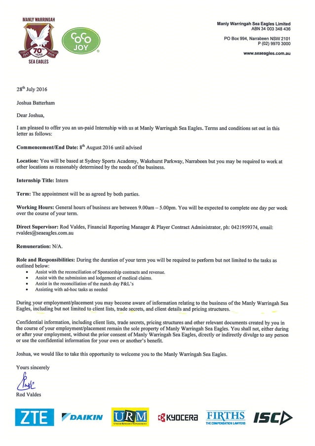 Letter of Offer Joshua BATTERHAM | PDF