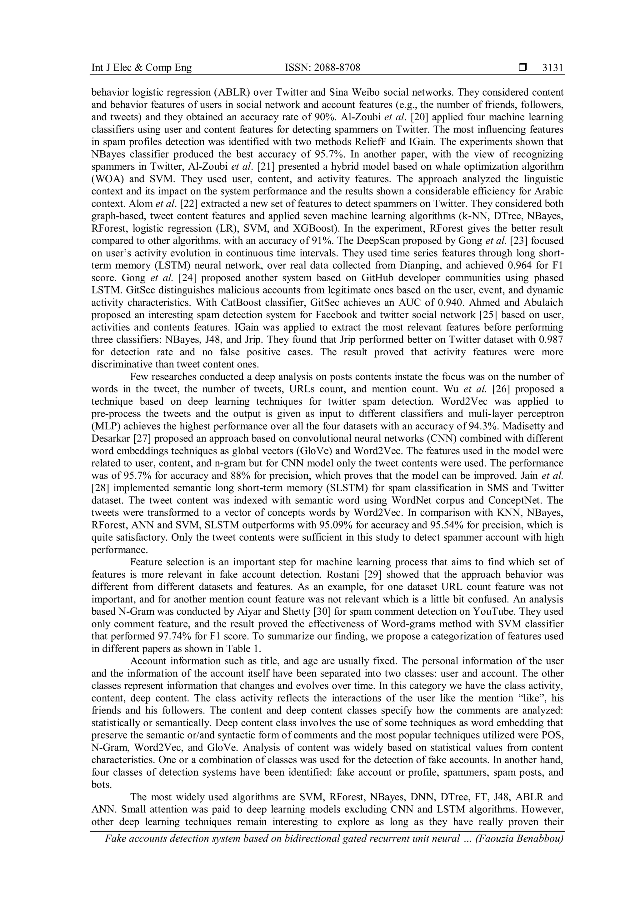 Fake accounts detection system based on bidirectional gated recurrent ...